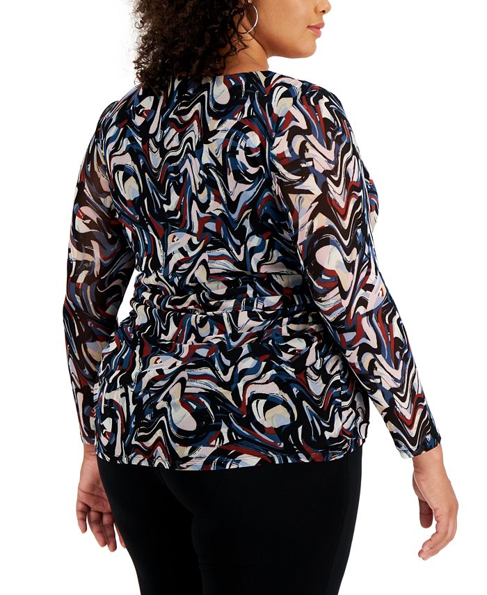 Bar III Plus Size Square Neck Marble Print Top, Created for Macy's - Macy's