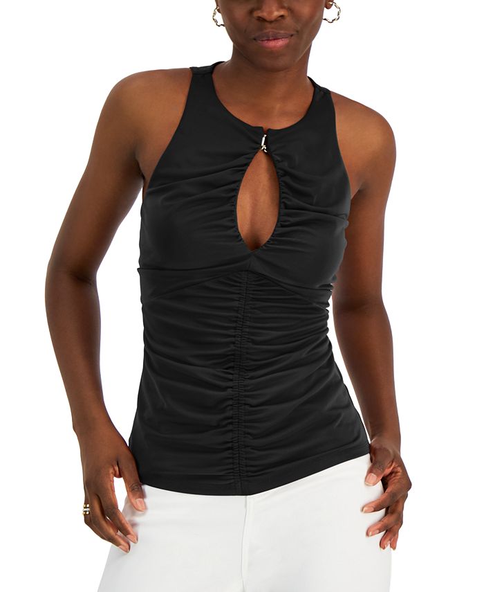 INC International Concepts Women's Ruched Keyhole Top, Created for Macy ...