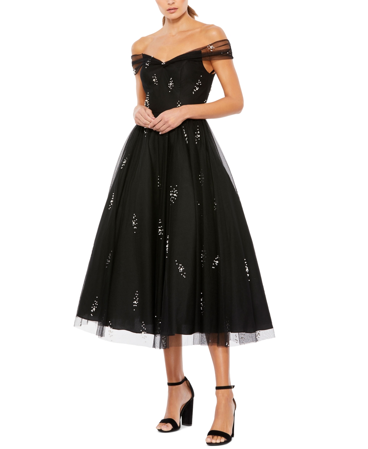 Click here for Mac Duggal Womens Imitation-Pearl Embellished Off-... prices