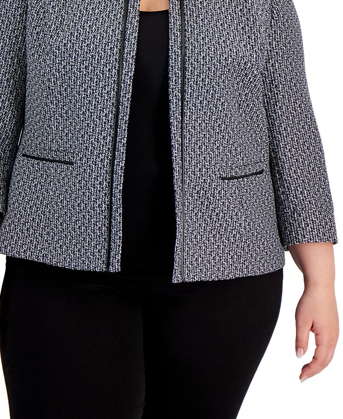 Kasper Plus Size Faux-Leather-Trim Tweed Jacket & Reviews - Jackets ...