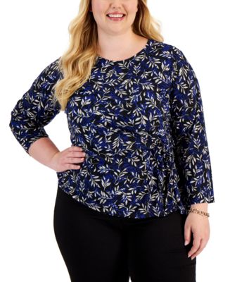 Kasper Plus Size Leaf-Print Top - Macy's