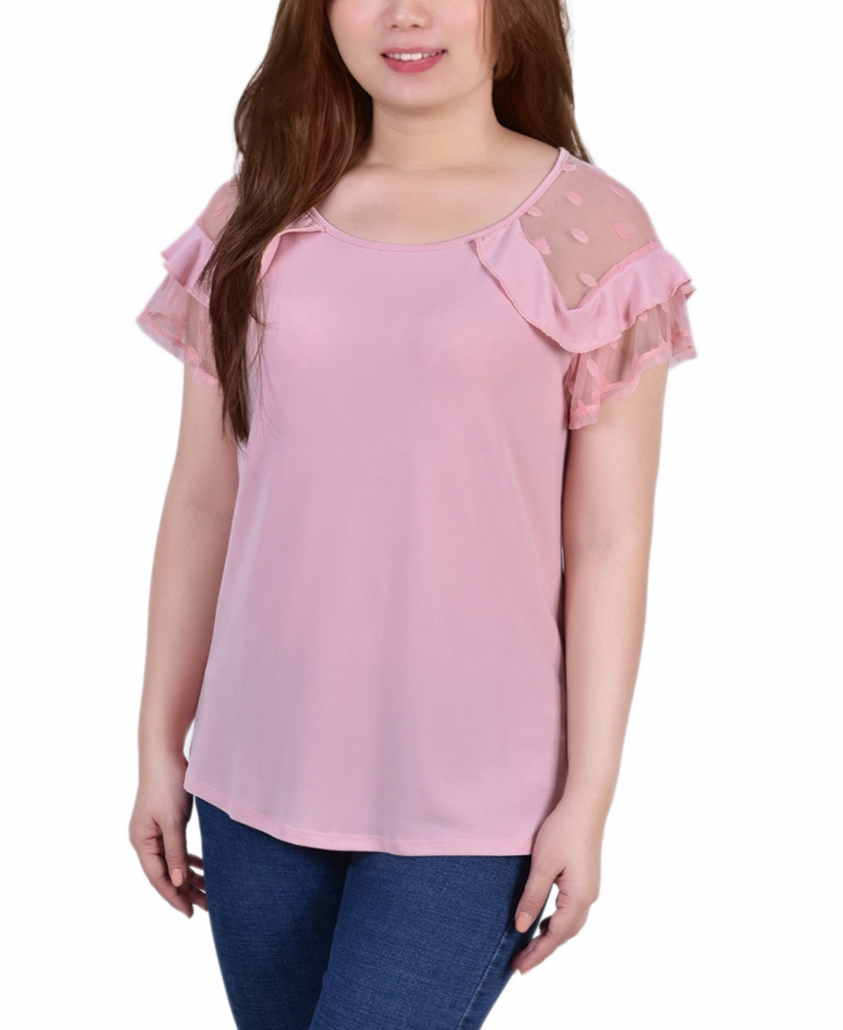 Click here for Petite Size Short Dot Sleeve Top - Mellow Rose prices