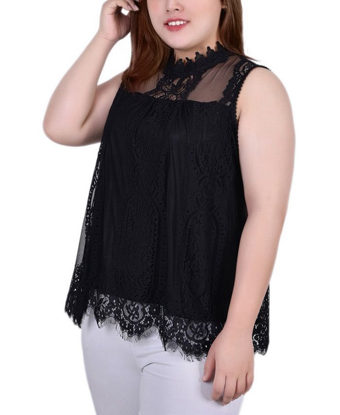 NY Collection Plus Size Sleeveless Mock Neck Lace Top & Reviews - Tops ...