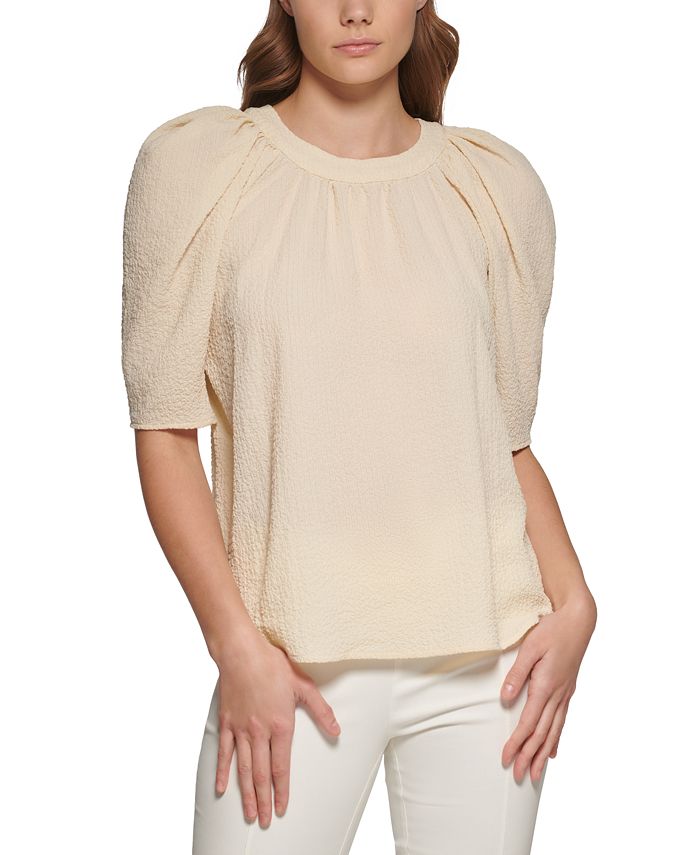 Calvin Klein Women's Textured Puff Shoulder Blouse - Macy's