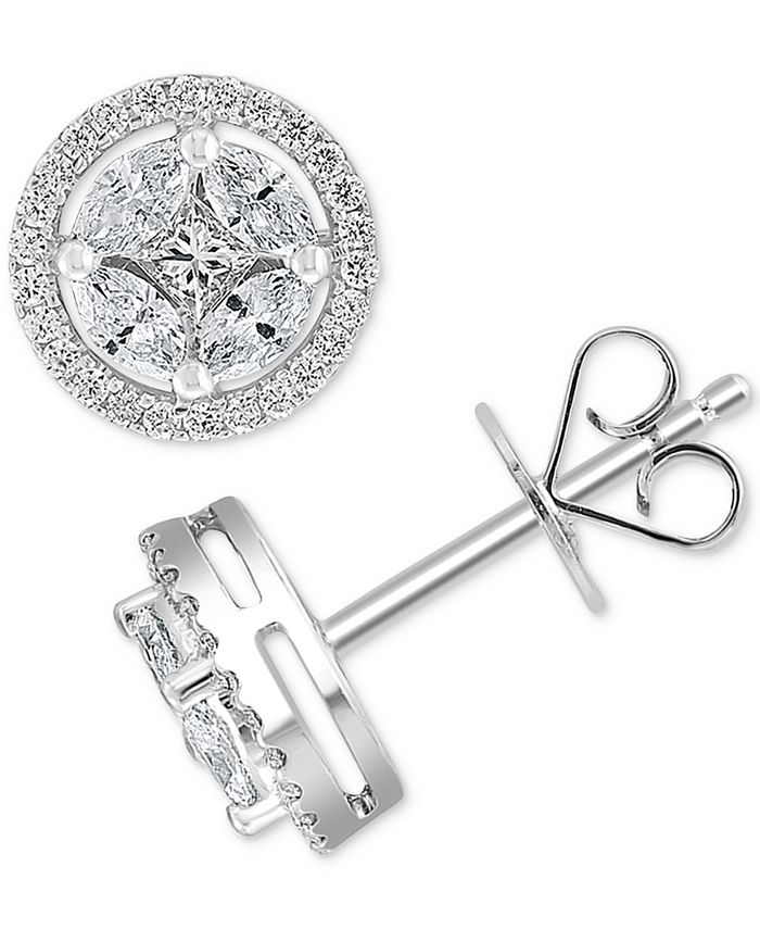 EFFY Collection EFFY® HEMATIAN Diamond Multi-Cut Halo Cluster Stud ...