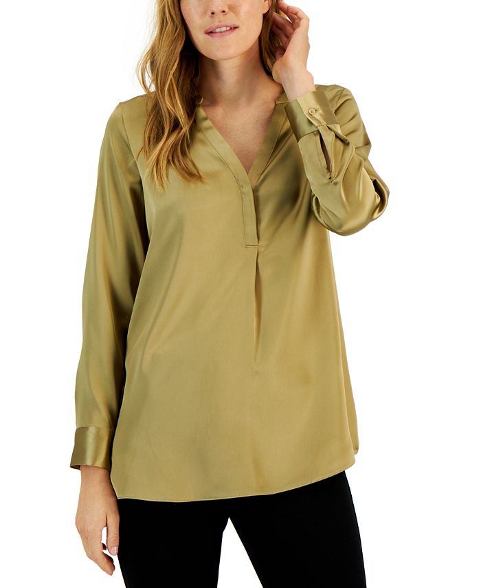 Alfani Women's Satin Half-Placket Blouse, Created for Macy's & Reviews - Tops - Women - Macy's
