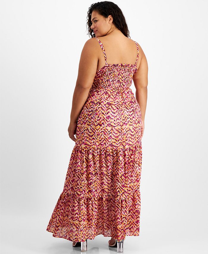 Bar III Plus Size Cutout Smocked-Back Tiered Maxi Dress, Created for ...