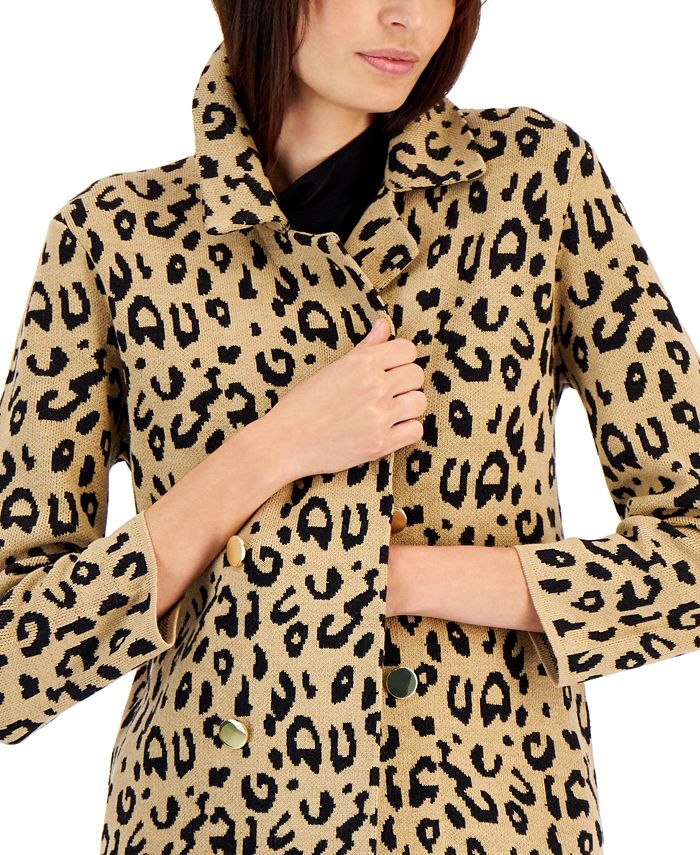 Kasper Women's Animal-Print Button-Up Sweater Jacket - Macy's