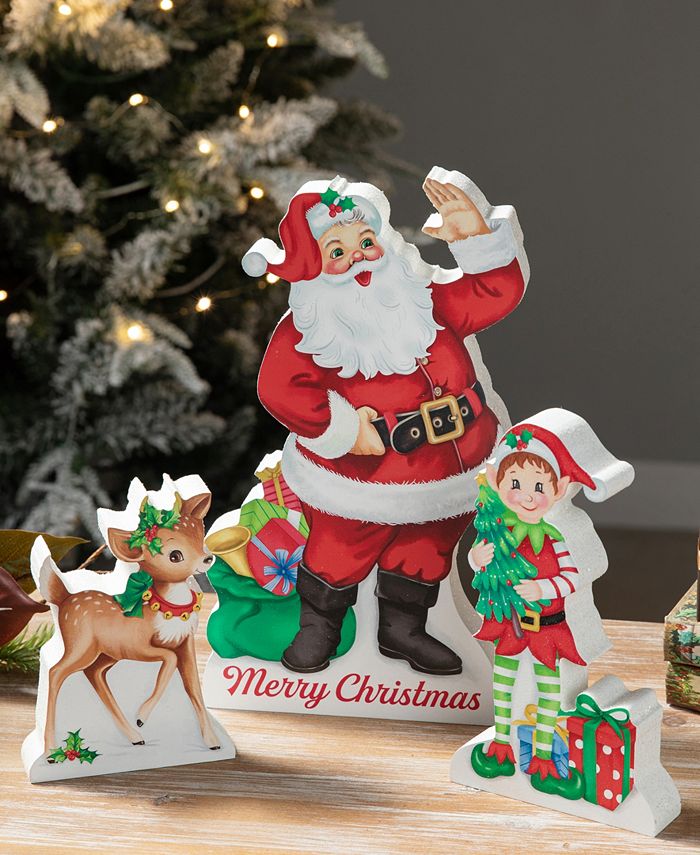 Glitzhome 12" Wooden Christmas Santa Elf Reindeer Table Decor Set, 3 ...