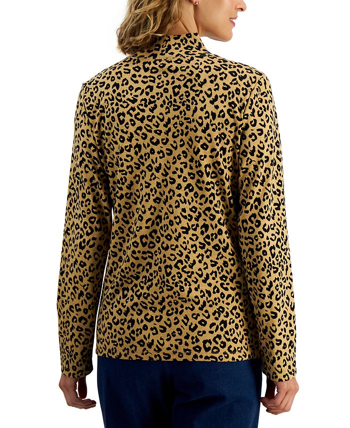 Karen Scott Petite Leopard Flow Mock-Turtleneck Top, Created for Macy's - Macy's