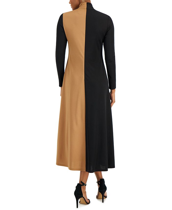 Anne Klein Women's Colorblock Twist-Neck Long-Sleeve Midi Dress - Macy's