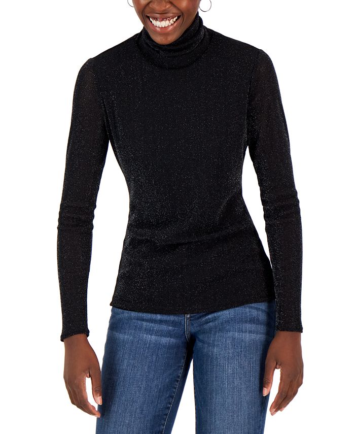 I.N.C. International Concepts Women's Metallic Mesh Turtleneck Top ...