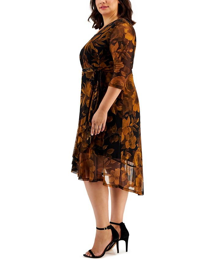 Connected Plus Size Floral Print Faux Wrap Dress Macys