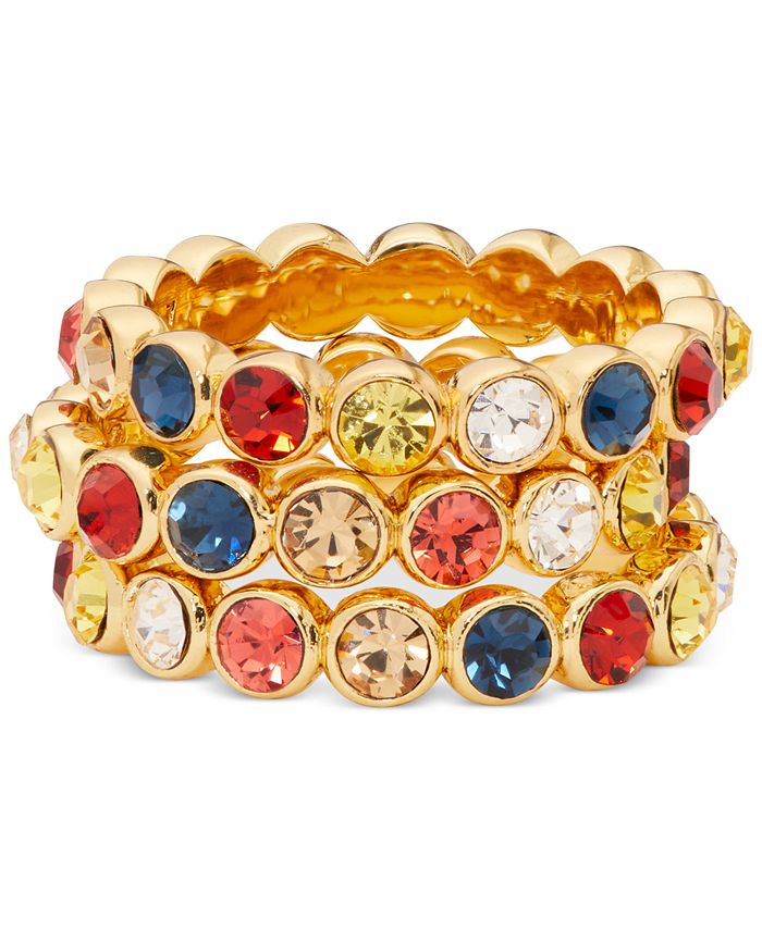 kate spade new york Gold-Tone 3-Pc. Set Multicolor Pavé Stack Rings ...