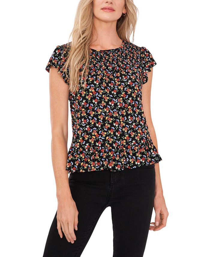 Cece Womens Smocked Knit Top With Flounce And Reviews Tops Women