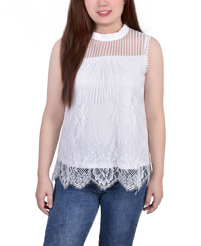 NY Collection Petite Size Sleeveless Mock Neck Lace Top - Macy's