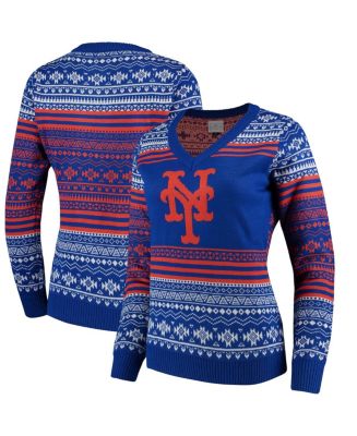 Women's Royal New York Mets Big Logo Aztec V-Neck Sweater - Macy's