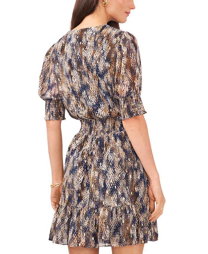 MSK Women's V-Neck Smock-Waist Ruffle-Hem Dress - Macy's