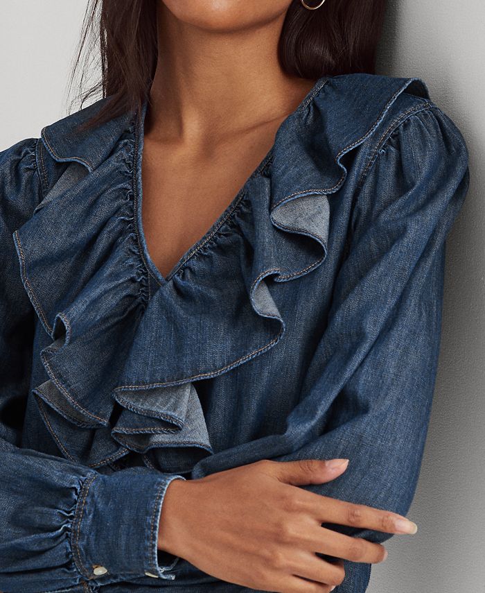 Lauren Ralph Lauren Ruffle-Trim Denim Blouse & Reviews - Tops - Women ...