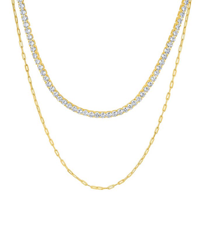 And Now This Double Row Chain with Cubic Zirconia Tennis Necklace and ...
