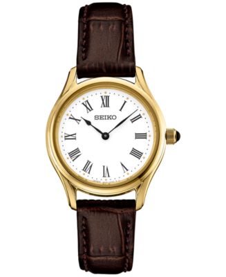 Seiko Women's Essentials Brown Leather Strap Watch 29mm - Macy's