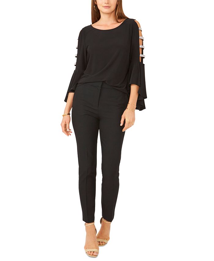 MSK Petite Ladder-Trim Bell-Sleeve Top - Macy's