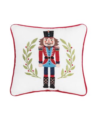 Nutcracker Wreath Embroidered Small Christmas Throw Pillow, 10" x 10 ...