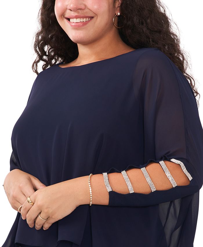 MSK Plus Size Embellished-Sleeve Overlay Dress - Macy's