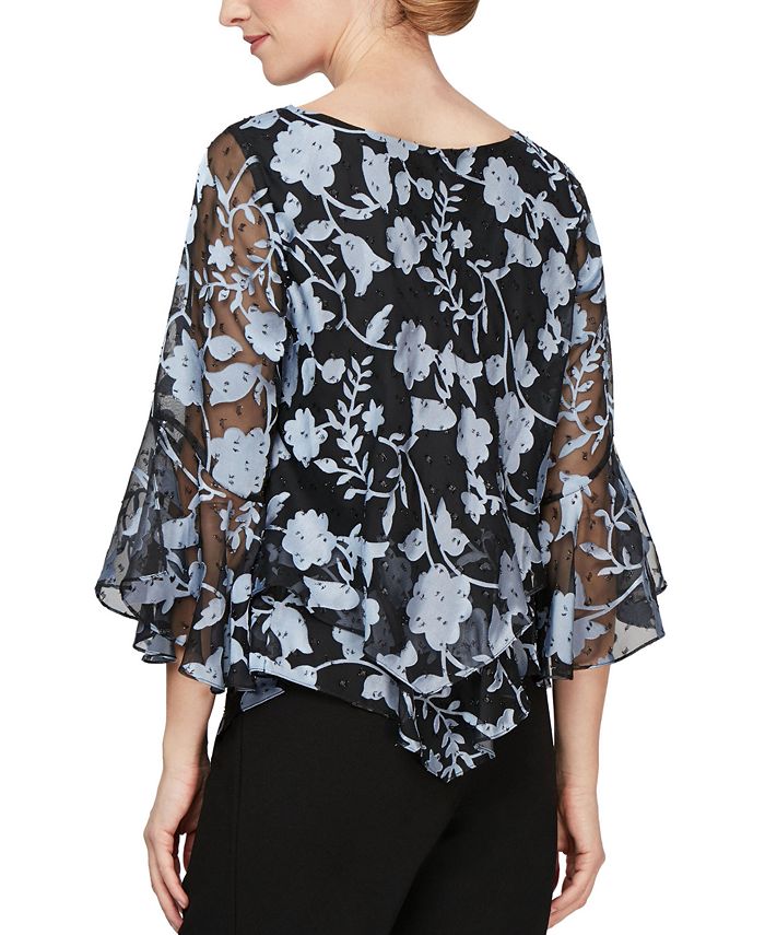 Alex Evenings Women's Floral-Print Bell-Sleeve Top - Macy's
