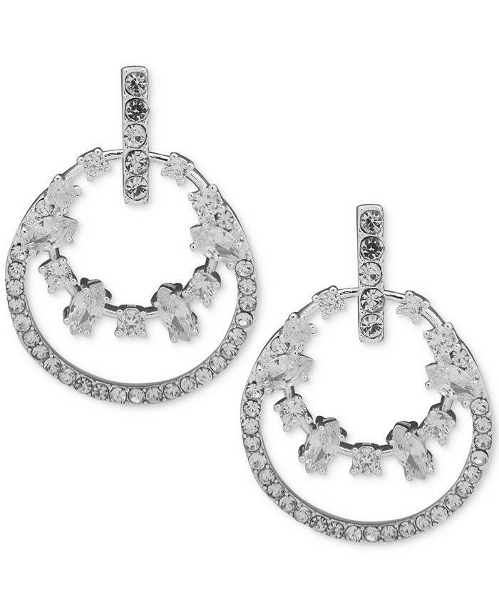Anne Klein Silver-Tone Crystal Double-Row Doorknocker Drop Earrings ...
