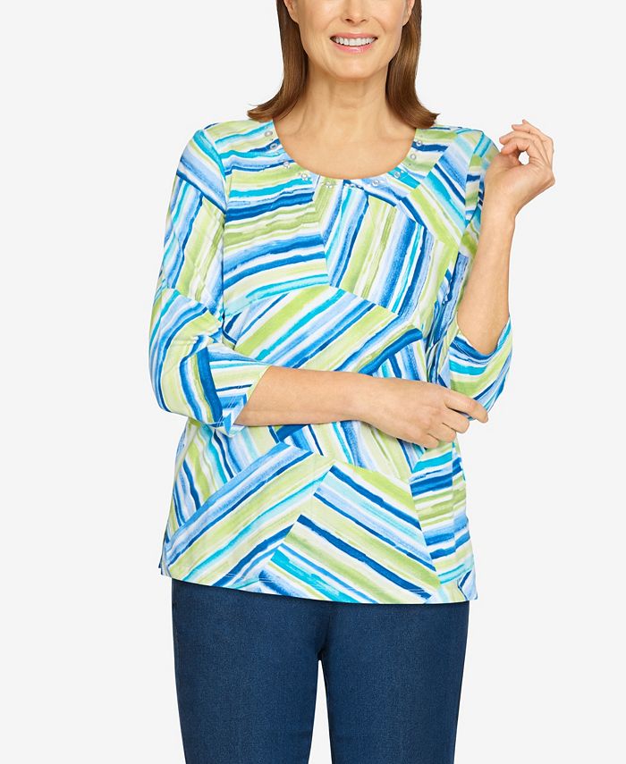 Alfred Dunner Women's Key Items Stripe Print Soft Knit Top - Macy's
