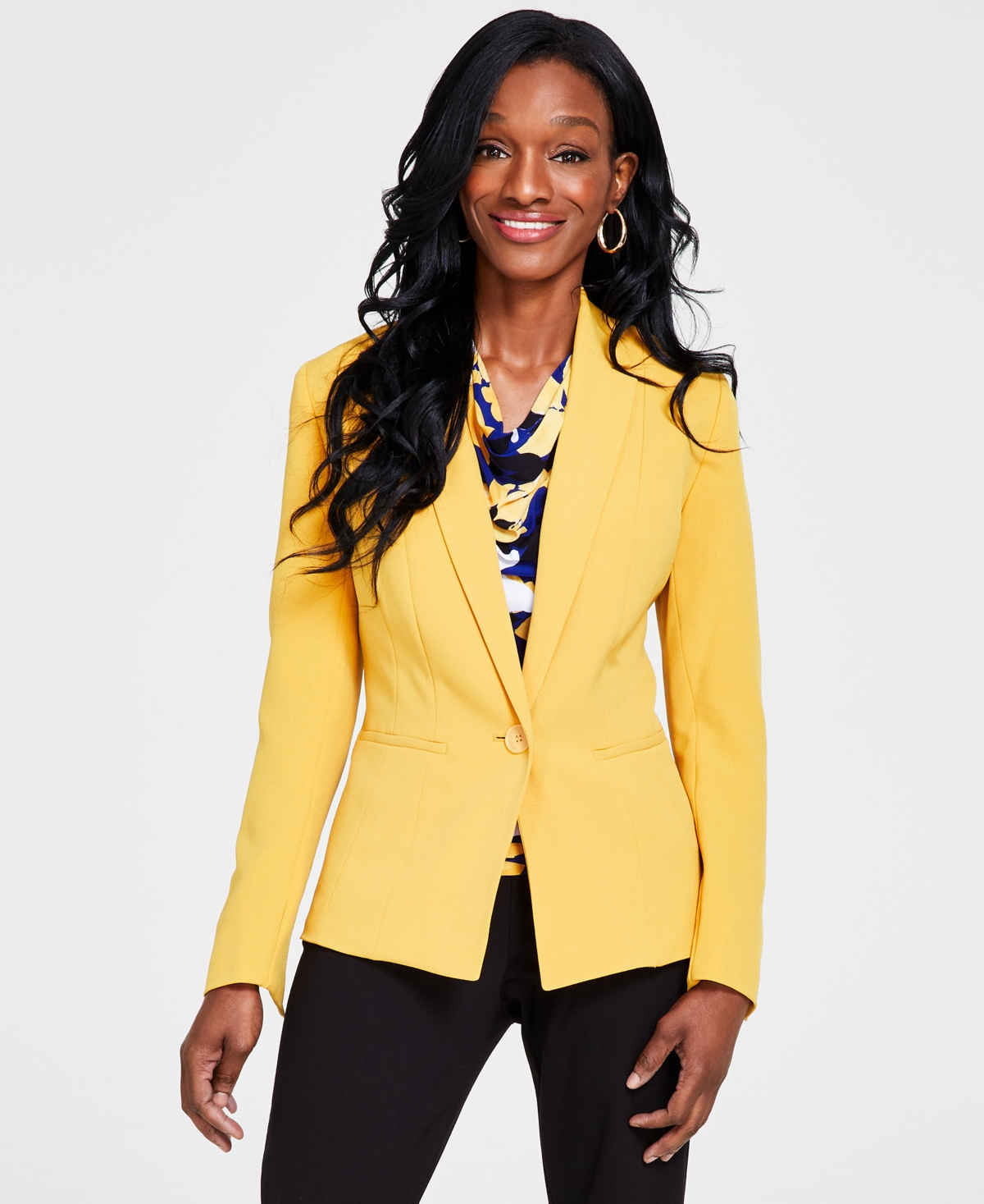 Click here for Kasper Crepe One-Button Blazer - Gold Signature prices