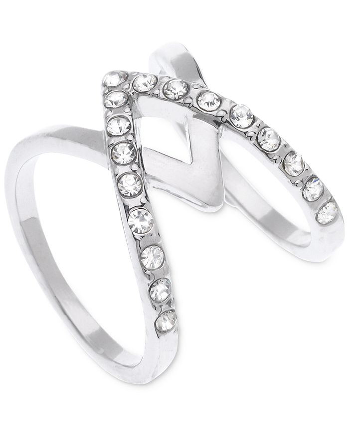 GUESS Silver-Tone Crystal Wrap Ring - Macy's
