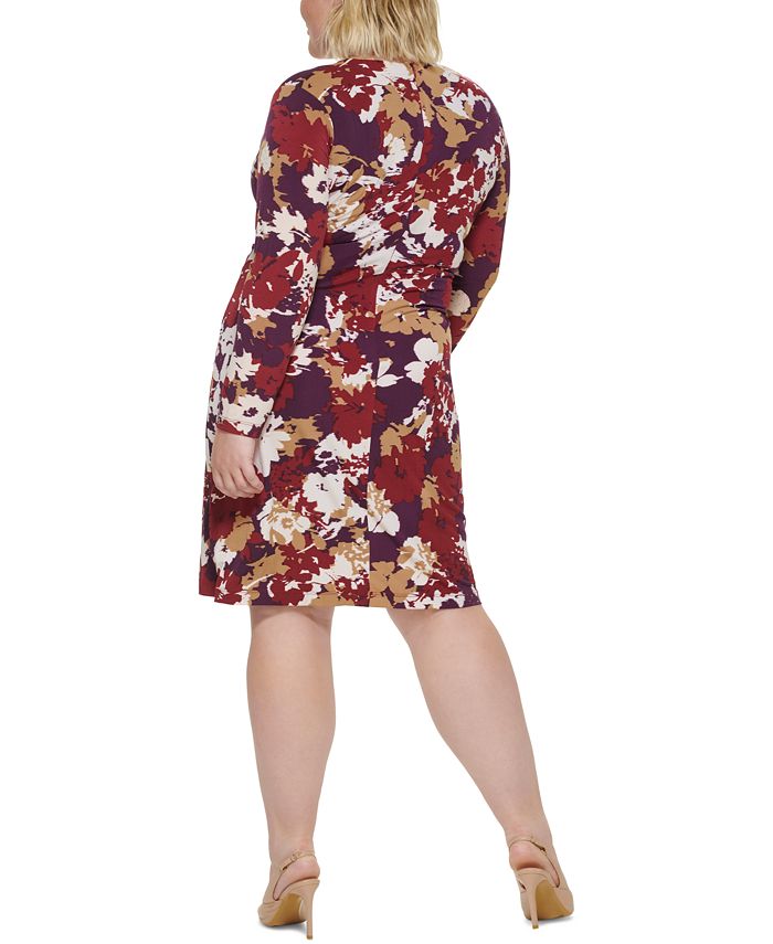Calvin Klein Plus Size Printed Ruched Faux-Wrap Dress - Macy's