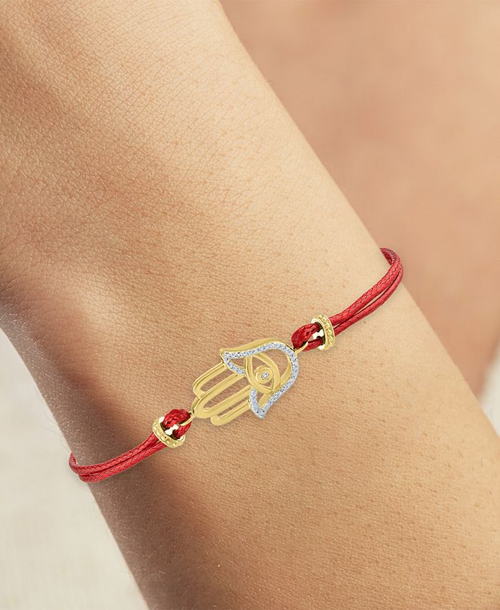 Macy's Diamond Accent Hamsa Hand Red Cord Bracelet in Sterling Silver ...