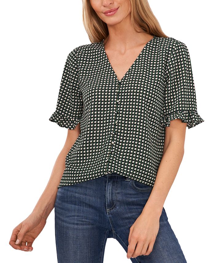 CeCe Women's Short Sleeve Button Front Blouse & Reviews - Tops - Women ...