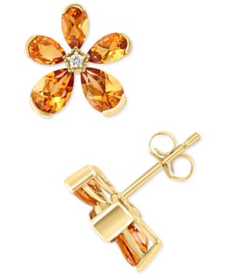 EFFY Citrine 2 3 4 ct. t.w. Diamond Accent Flower Stud Earrings in 14k Gold