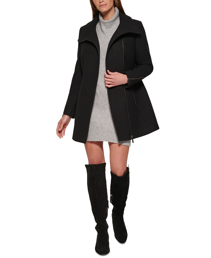 Calvin Klein Women's Petite Asymmetric Zipper Coat & Reviews - Coats ...