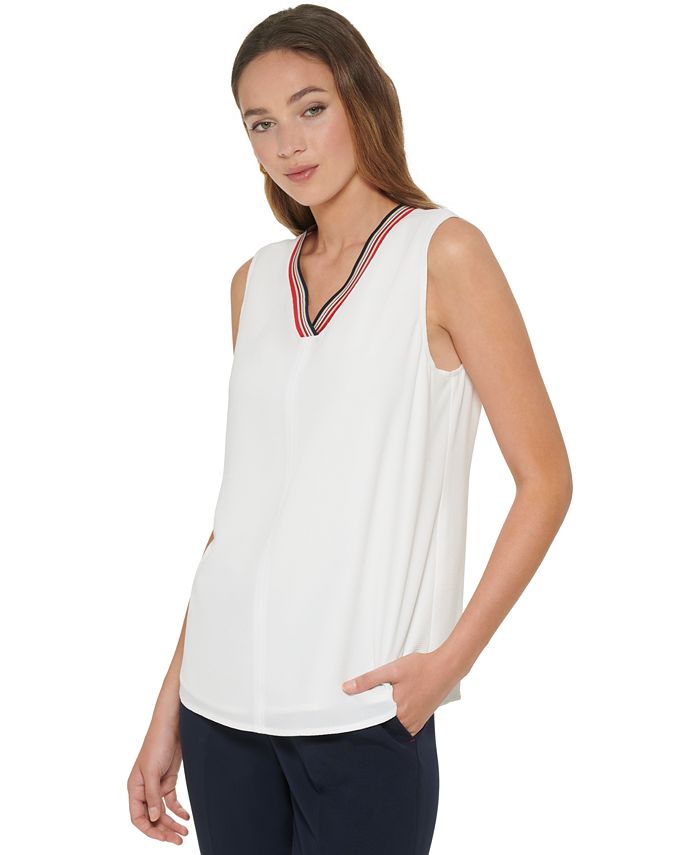 Tommy Hilfiger Women's Sleeveless Bubble-Crepe Iconic Top - Macy's