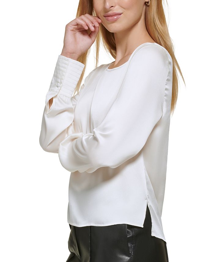 Donna Karan Women's Trapunto Crewneck Extended-Cuff Top - Macy's