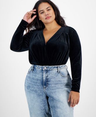 And Now This Trendy Plus Size Velvet Surplice Bodysuit - Macy's