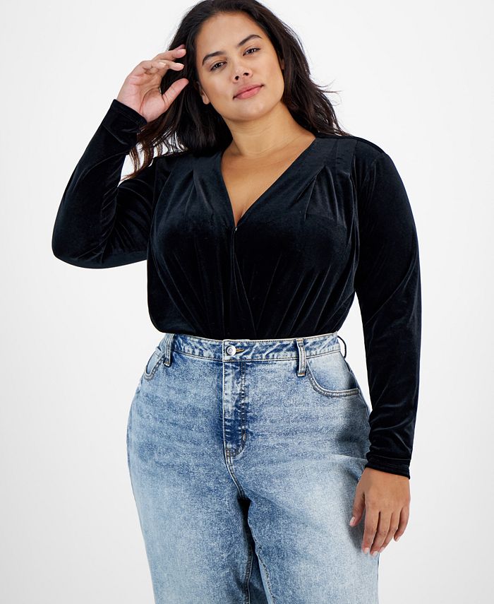 And Now This Trendy Plus Size Velvet Surplice Bodysuit - Macy's