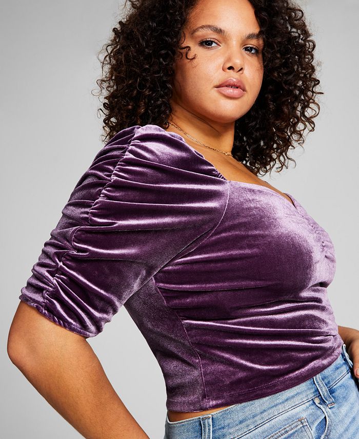 And Now This Trendy Plus Size Puff-Sleeve Velvet Top & Reviews - Tops ...