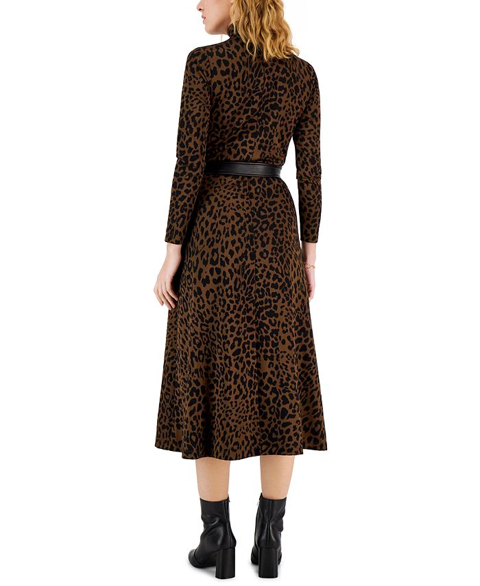 Anne Klein Women's Leopard-Print Mock-Neck Midi Dress - Macy's