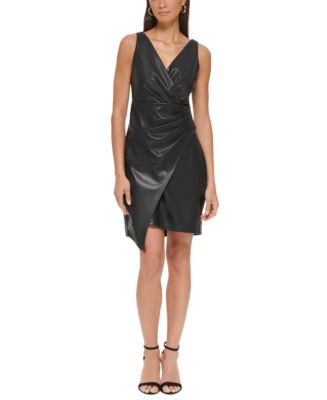 GUESS Women's Faux-Leather Faux-Wrap Sheath Dress & Reviews - Dresses ...