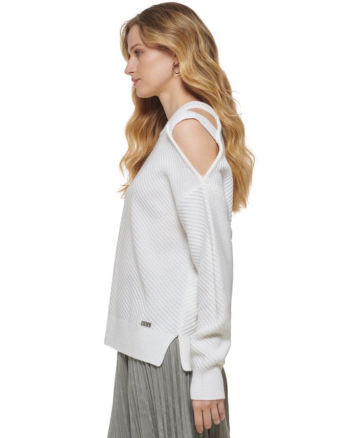 DKNY Women's Cut-Out-Shoulder Sequined-Strap Ribbed Sweater & Reviews ...