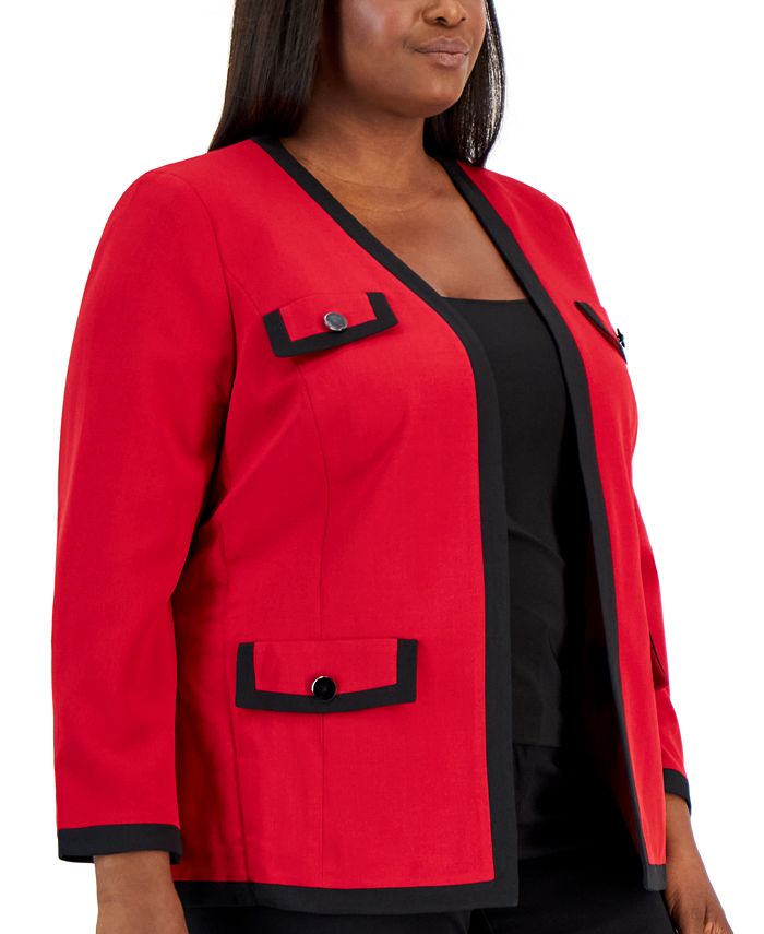 Kasper Plus Size Collarless Colorblocked Open-Front Blazer - Macy's