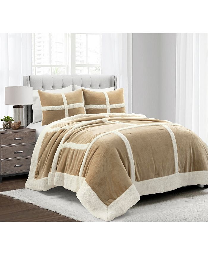 The Mountain Home Collection CLOSEOUT! Sherpa Joint Solid Flannel 3-Pc ...