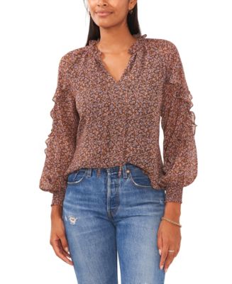1.STATE Women's Long Sleeve Ruffle Split Neck Top - Macy's
