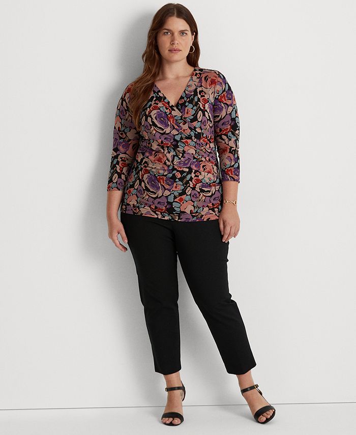 Lauren Ralph Lauren Plus Size Floral Surplice Jersey Top Macys
